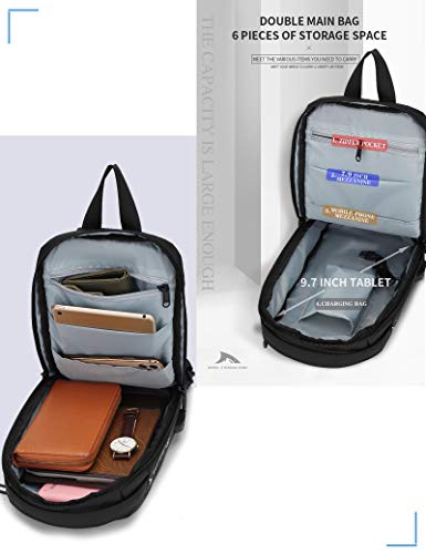 BAPASA Men Sling Crossbody Bag Compact Shoulder Waterproof Sling Bag USB Casual Sport Lightweight Backpack (BLACK)
