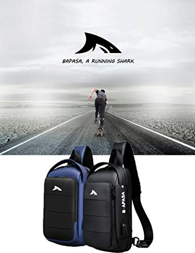 BAPASA Men Sling Crossbody Bag Compact Shoulder Waterproof Sling Bag USB Casual Sport Lightweight Backpack (BLACK)