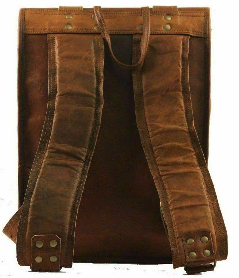 DEENIT'S Tan Pure Leather Roll Top Backpack Bag For Laptop, Ipad , Files, Books Shoulder Bag for Men and Women (24x14x6)