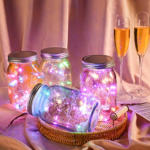 Amzcku 32 oz Pink-Purple Mason Jars with Lids, 6 Pack Wide Mouth Quart Canning Jar, Safe For Storage, Canning, Pickling, Preserving, Fermenting, DIY Crafts & Decor