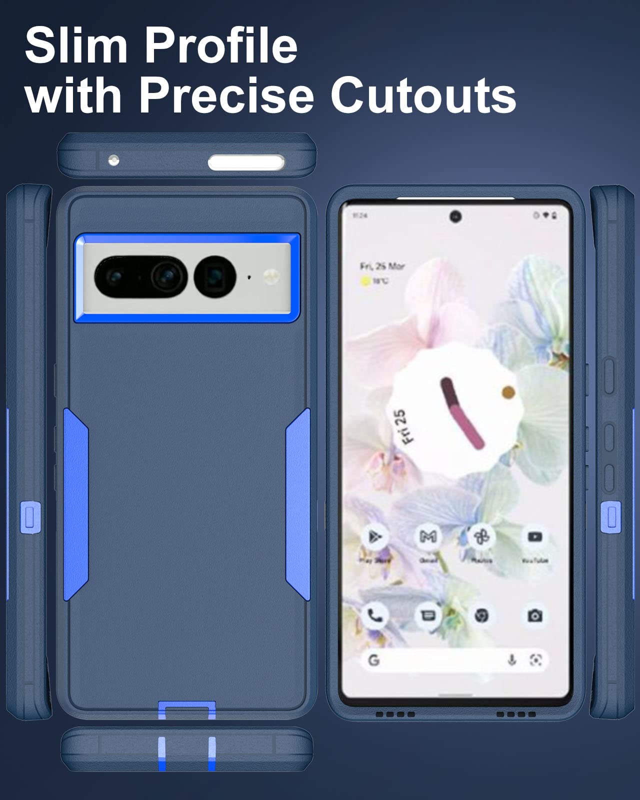 Dahkoiz for Google Pixel 7 Pro Case, with Dust-Proof Port Cover, Full Body Protection Rubber Protective Case for Google Pixel 7 Pro, Blue/Navy
