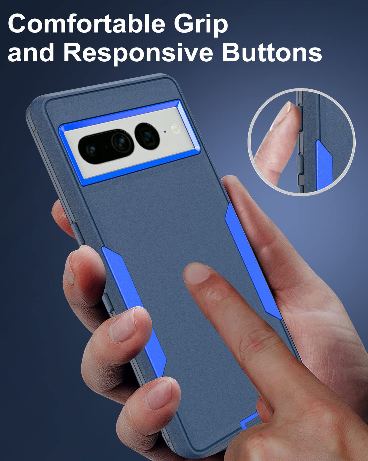 Dahkoiz for Google Pixel 7 Pro Case, with Dust-Proof Port Cover, Full Body Protection Rubber Protective Case for Google Pixel 7 Pro, Blue/Navy