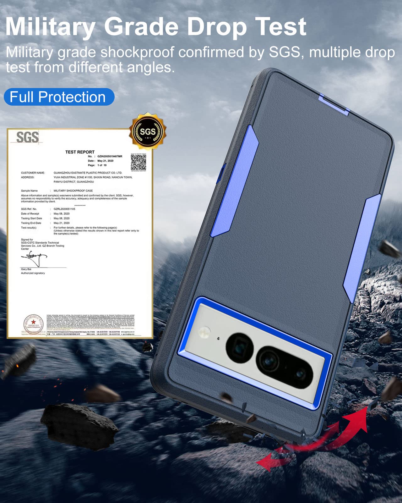 Dahkoiz for Google Pixel 7 Pro Case, with Dust-Proof Port Cover, Full Body Protection Rubber Protective Case for Google Pixel 7 Pro, Blue/Navy