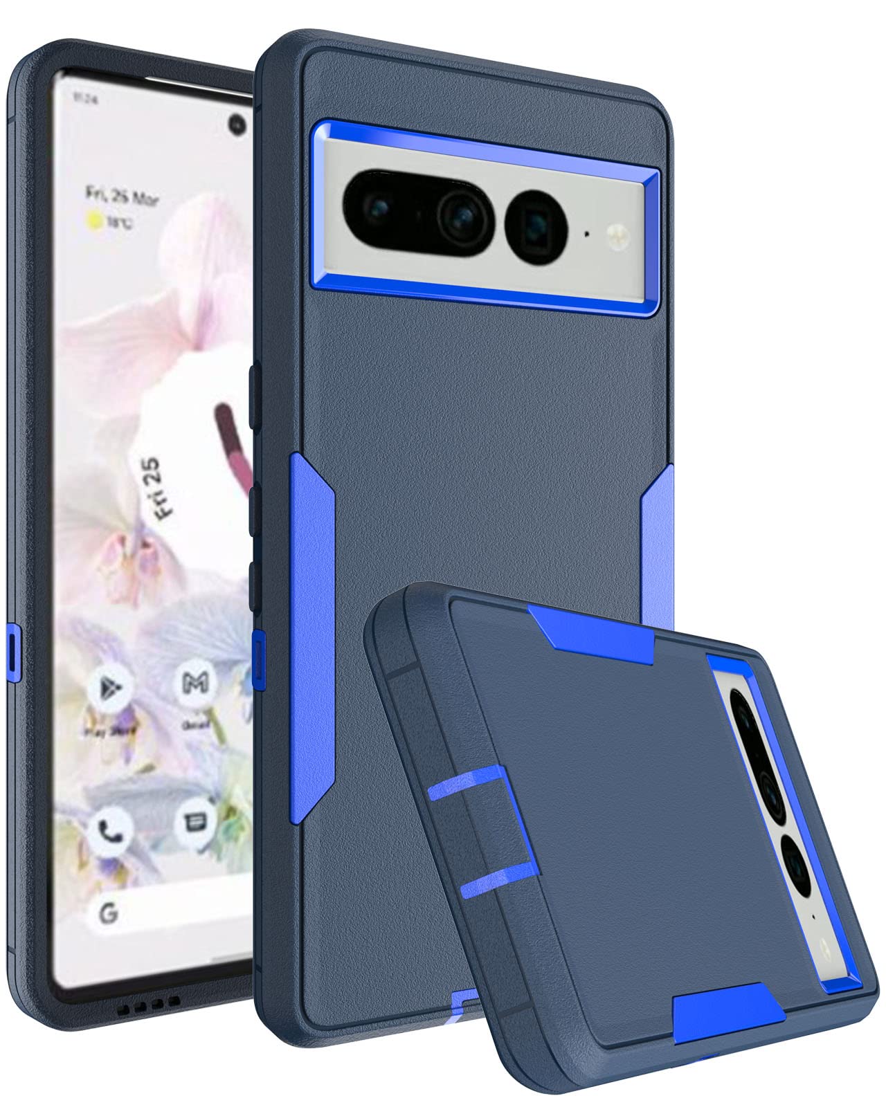 Dahkoiz for Google Pixel 7 Pro Case, with Dust-Proof Port Cover, Full Body Protection Rubber Protective Case for Google Pixel 7 Pro, Blue/Navy
