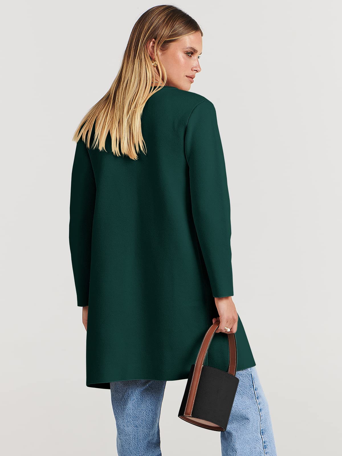 ANRABESS Women's Open Front Knit Lightweight Cardigan Casual Long Coatigan Sweater Lady Jacket Coat 2025 Fall Outerwear Opal Green Large