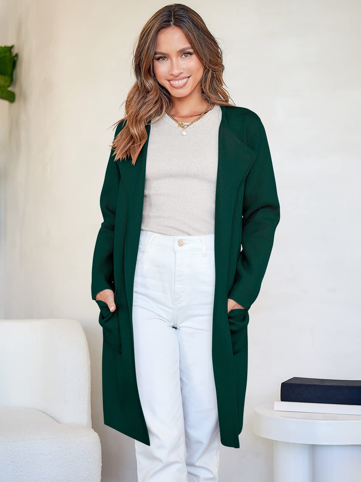 ANRABESS Women's Open Front Knit Lightweight Cardigan Casual Long Coatigan Sweater Lady Jacket Coat 2025 Fall Outerwear Opal Green Large