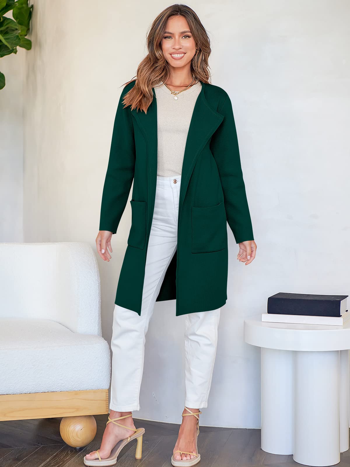 ANRABESS Women's Open Front Knit Lightweight Cardigan Casual Long Coatigan Sweater Lady Jacket Coat 2025 Fall Outerwear Opal Green Large
