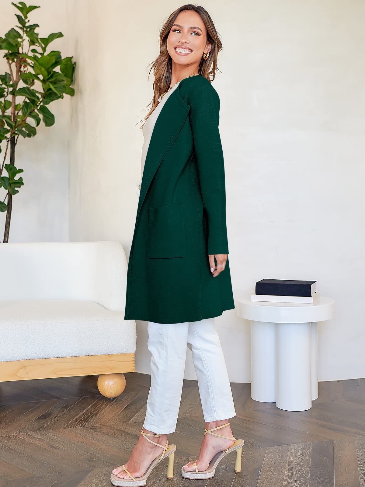 ANRABESS Women's Open Front Knit Lightweight Cardigan Casual Long Coatigan Sweater Lady Jacket Coat 2025 Fall Outerwear Opal Green Large