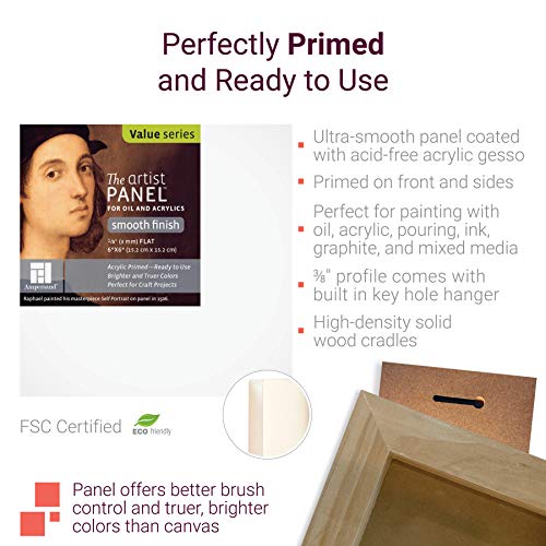 Ampersand Art Supply Wood Gesso Artist Painting Panel: Primed Smooth, 1/8 Inch Depth, 11" x 14"