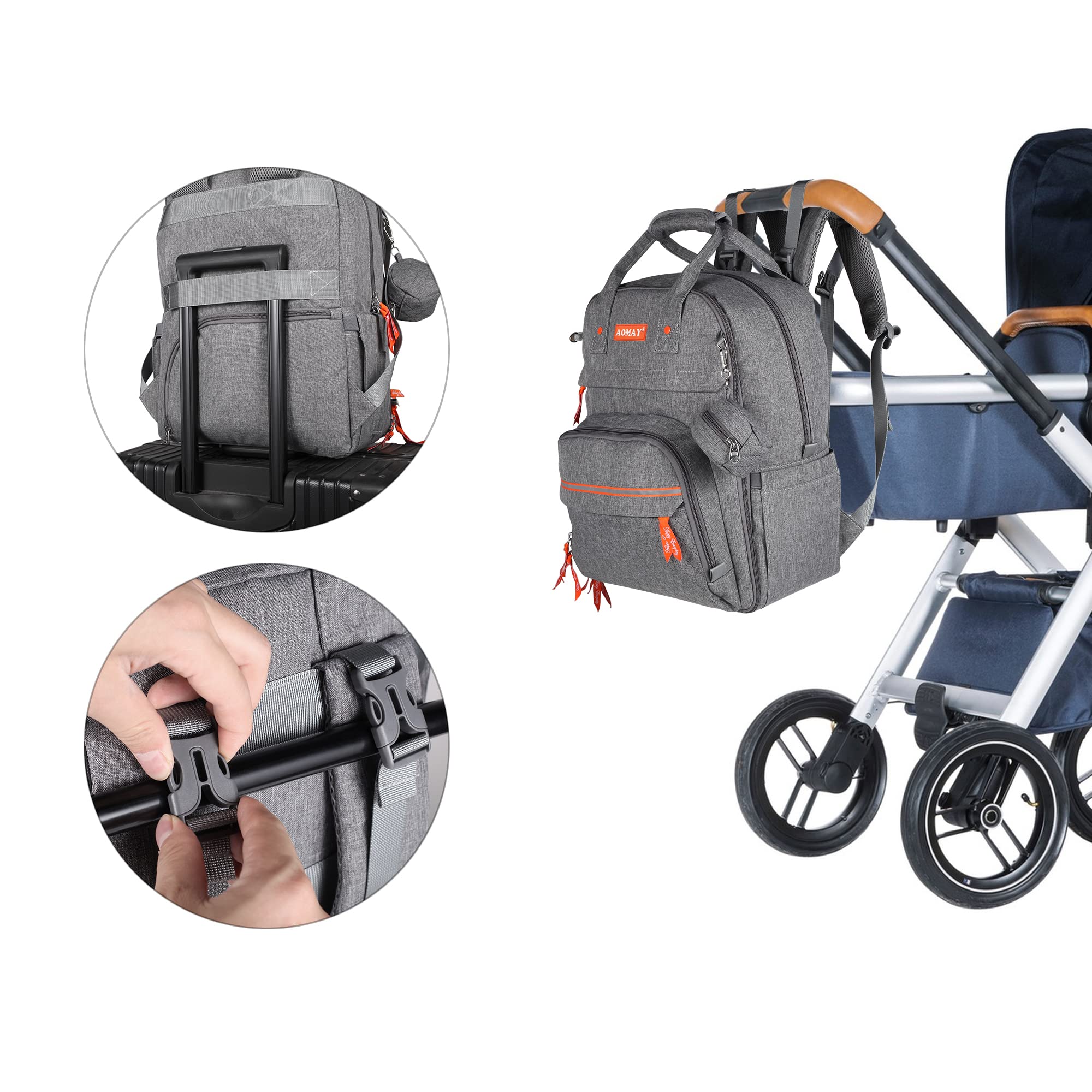 AOMAY Baby Diaper Bag Backpack for Mom, Multifunction Nappy Changing Bags, Waterproof, Travel, Maternity, Large Capacity (Strap)