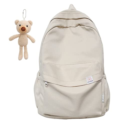 Kawaii Backpack Aesthetic Backpacks Cute School Bag Back to School Backpack Supplies for Teen Girls (Beige)