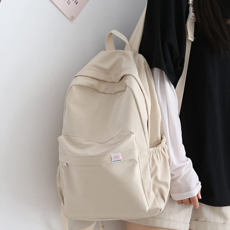 Kawaii Backpack Aesthetic Backpacks Cute School Bag Back to School Backpack Supplies for Teen Girls (Beige)