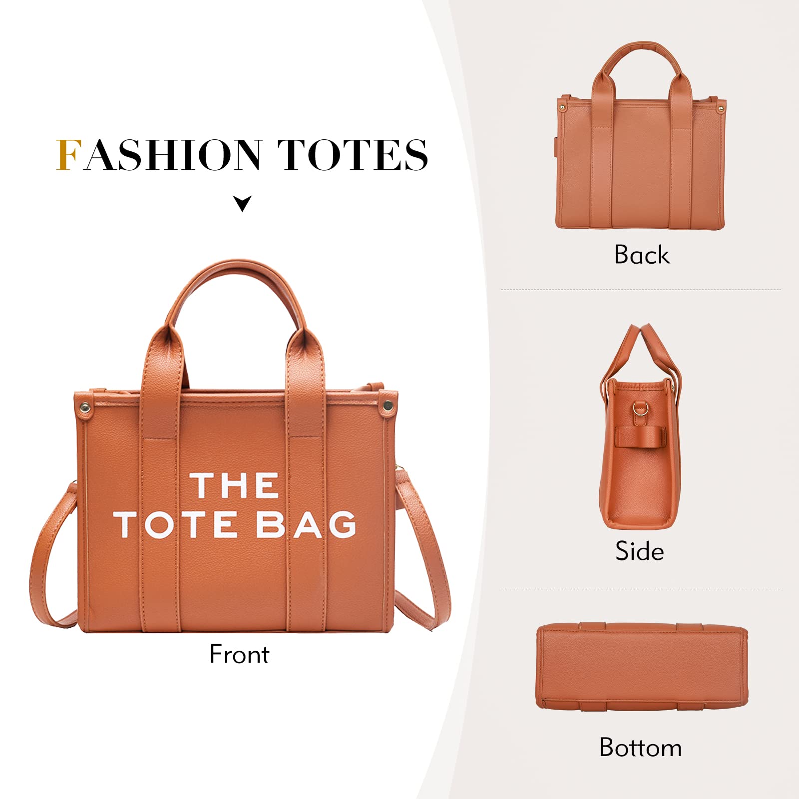JQAliMOVV Tote Bag for Women, Trendy Leather Tote Bag Small Personalized Top Handle Crossbody Handbags for Work Travel (Brown)