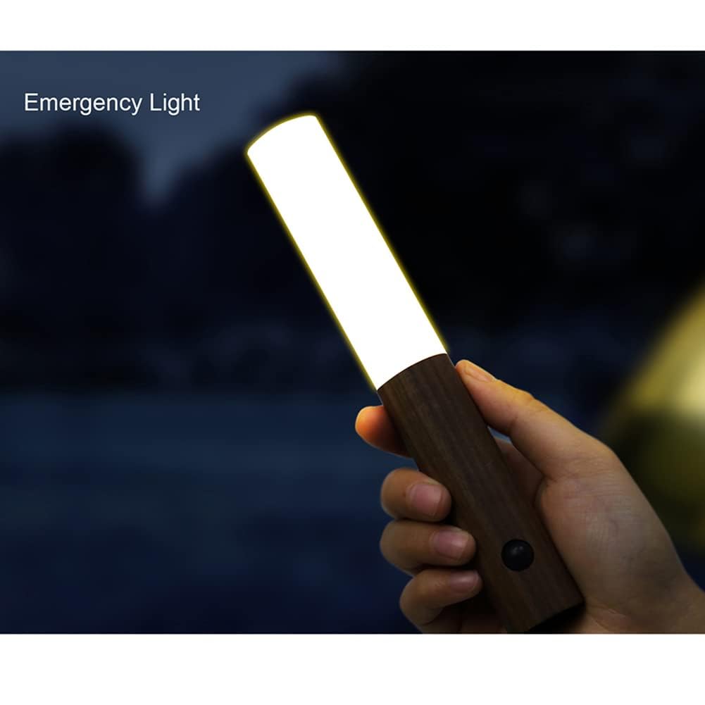 LANDGOO Wooden Motion Sensor Night Lights, Magnet Body Hallway Rechargeable LED Wireless Wall Sconces, Portable Decor Battery Powered Indoor Torch Lighting for Bedroom (Walnut Wood 2PCS)