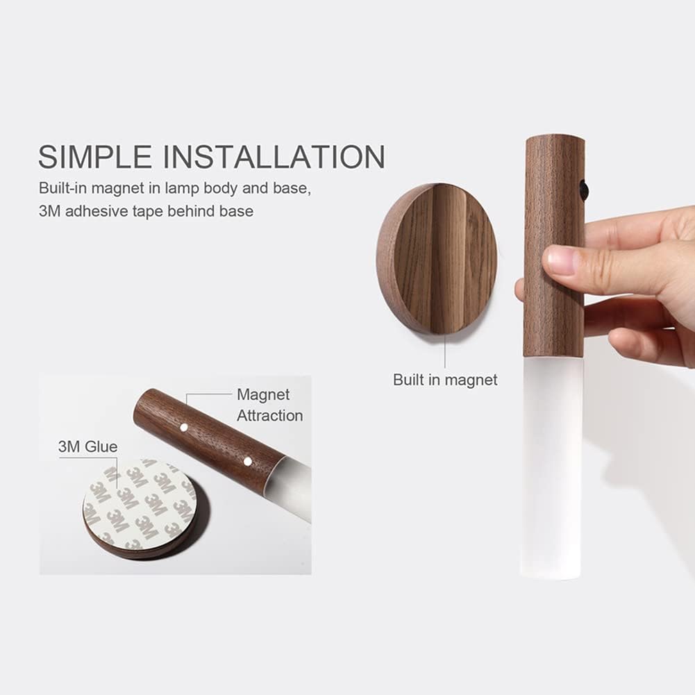 LANDGOO Wooden Motion Sensor Night Lights, Magnet Body Hallway Rechargeable LED Wireless Wall Sconces, Portable Decor Battery Powered Indoor Torch Lighting for Bedroom (Walnut Wood 2PCS)