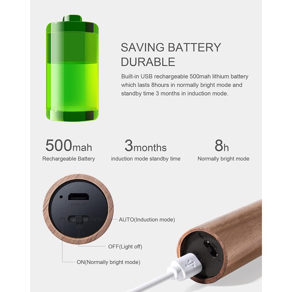 LANDGOO Wooden Motion Sensor Night Lights, Magnet Body Hallway Rechargeable LED Wireless Wall Sconces, Portable Decor Battery Powered Indoor Torch Lighting for Bedroom (Walnut Wood 2PCS)