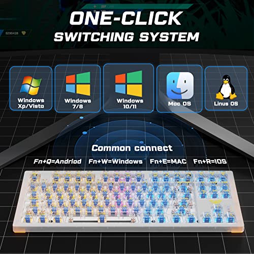 AULA Wireless Mechanical Keyboard, 3 in 1 Hot Swappable RGB Mechanical Gaming Keyboard with Transparent keycaps, 17 RGB Modes and 19 Side Light Modes, 87 Keys Anti-ghosting for Windows Mac PC Gamers