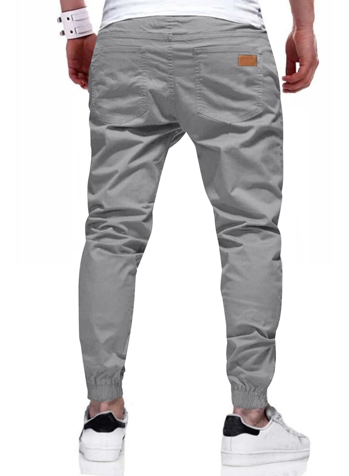 JMIERR Mens Casual Joggers Pants - Cotton Drawstring Chino Cargo Pants Hiking Outdoor Twill Track Jogging Sweatpants Pants with Pockets for Men, US 40(2XL), C Light Grey