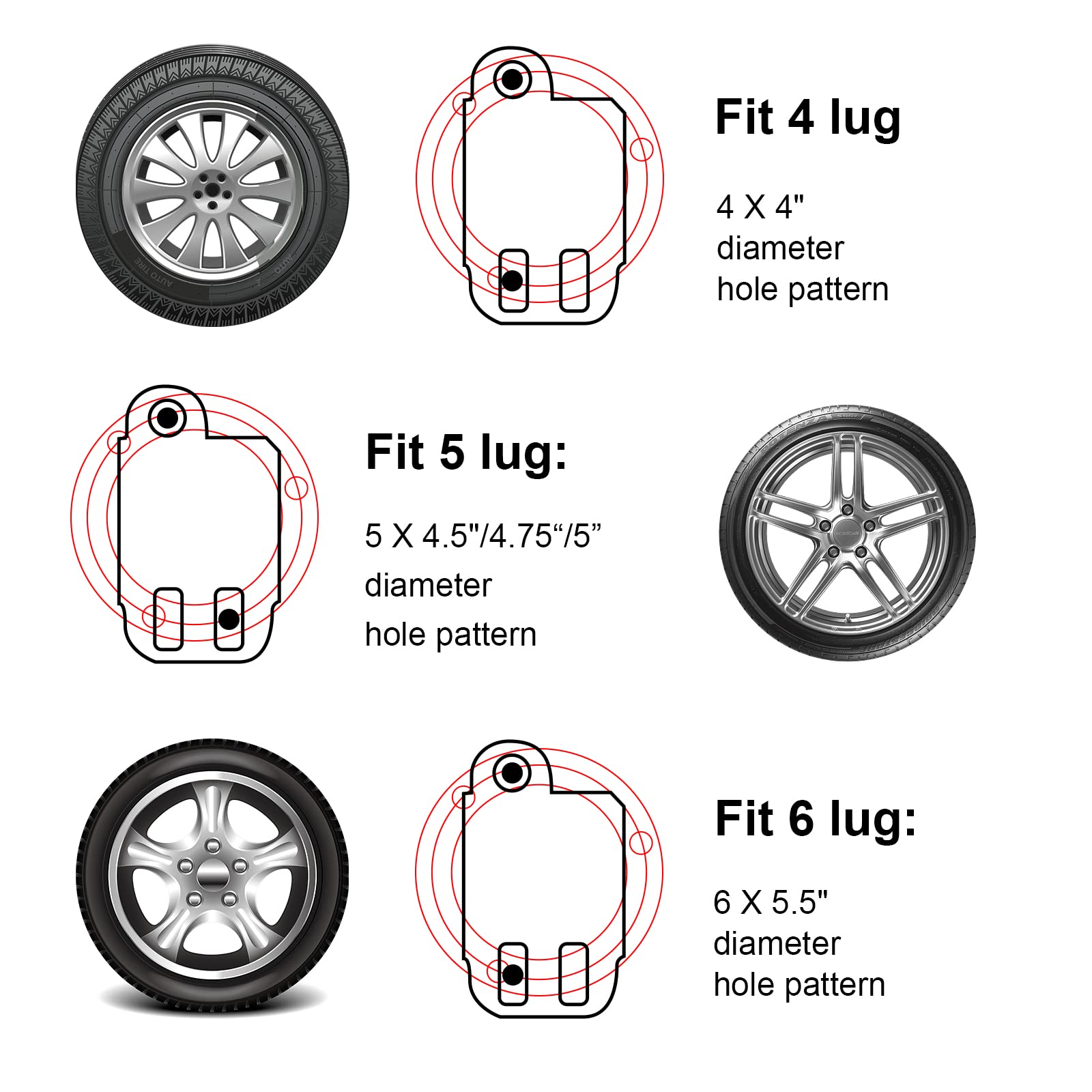 SOSERIVD Spare Tire Carrier Fits 4 & 5 & 6 Lugs Trailer Wheels on 4", 4.5'', 4.75'', 5'' and 5.5'' Bolt Patterns, Holds up to 150Lbs, Easy to Install