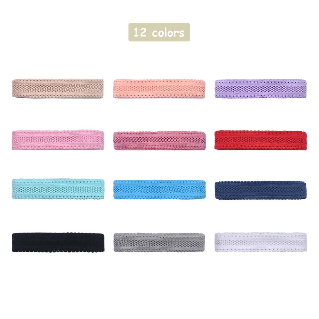 Bristlegrass Picot Loop Mesh Elastic Band 5/8" Frilly Lace Spandex Ribbon for Hair Tie Headband Lingerie Underwear Sewing Trim (Combo E-5/8 Inch X 24 Yards)