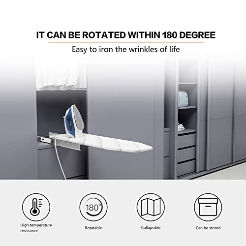 Closet Pull-Out Ironing Board Retractable 180 Degree Rotation Ironing Board Portable Folding Iron Board for Sewing, Craft Room, Household, Dorm 19.6" W x 13.7" D x 4.3" H