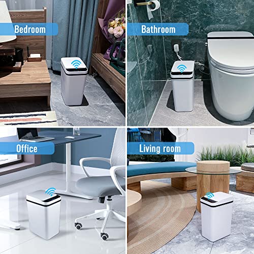 BIGEBAN Touchless Bathroom Trash Can with Lid, 2.5 Gallon Slim Smart Garbage Can, Automatic Motion Sensor Trash Can for Bathroom, Kitchen, Office, Bedroom, Living Room, Toilet (White)