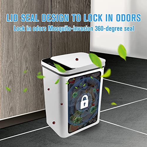 BIGEBAN Touchless Bathroom Trash Can with Lid, 2.5 Gallon Slim Smart Garbage Can, Automatic Motion Sensor Trash Can for Bathroom, Kitchen, Office, Bedroom, Living Room, Toilet (White)