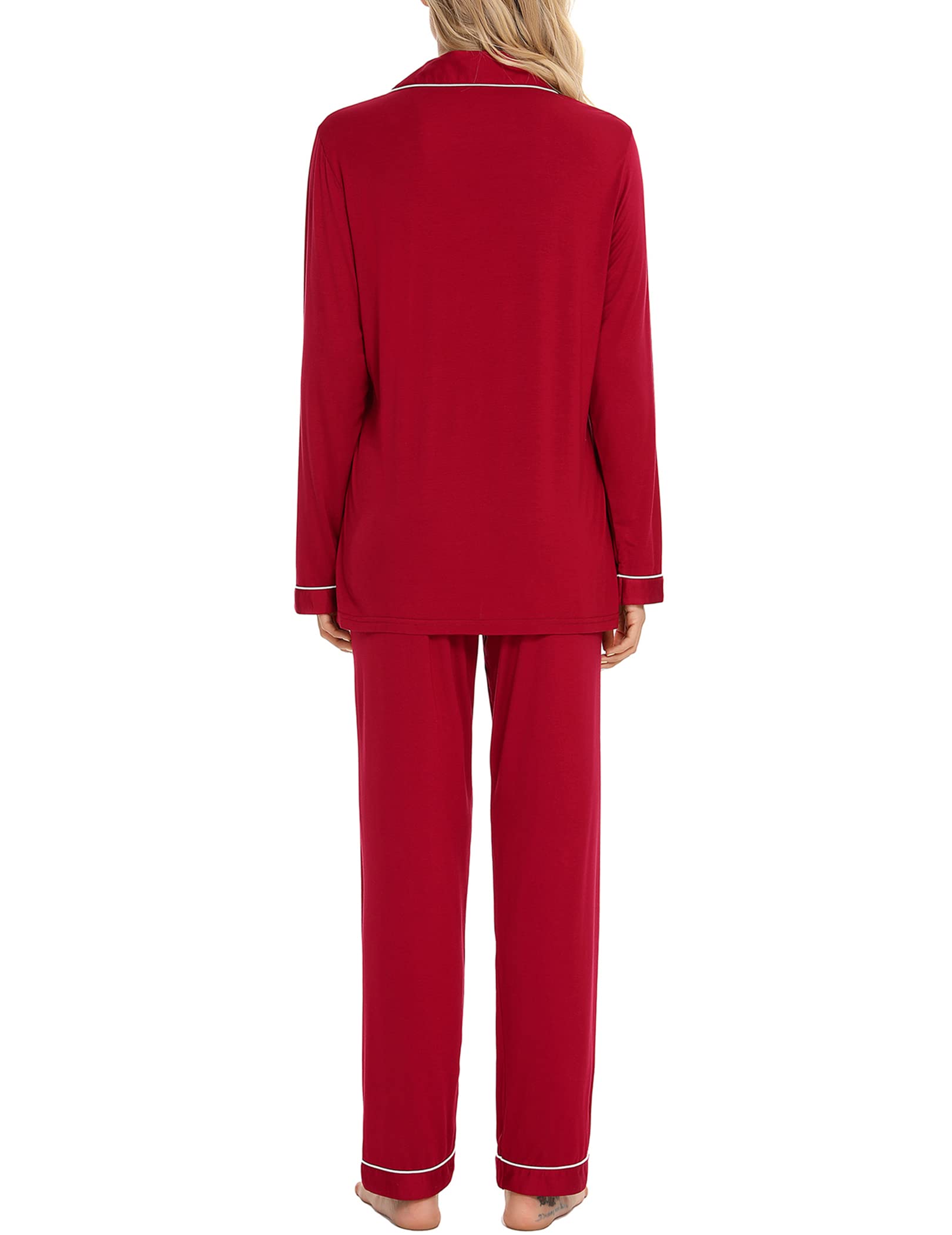 Pjmlifecoco Pj Sets for Woman Long Sleeve Button Down Sleepwear Two Piece Shirt and Pajama Pants Soft Pajamas Nightwear Lounge Set Red
