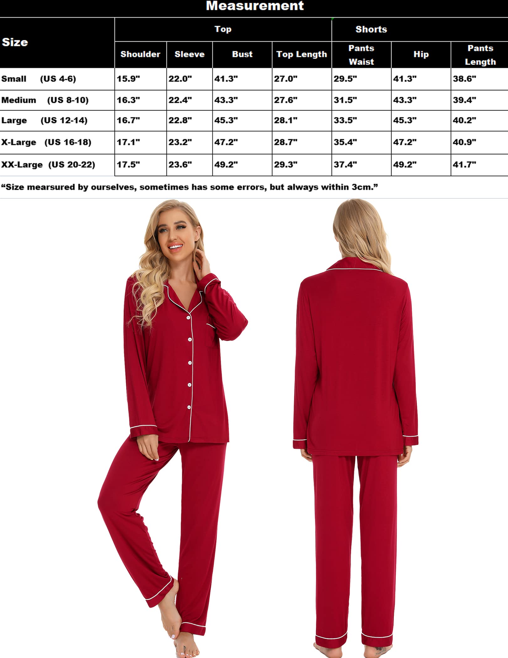Pjmlifecoco Pj Sets for Woman Long Sleeve Button Down Sleepwear Two Piece Shirt and Pajama Pants Soft Pajamas Nightwear Lounge Set Red