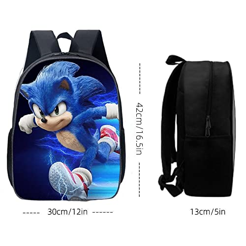 GDFENDU 3 Pcs Anime Hedgehog Backpack with Keychain,16in Teens Travel Laptop Backpack Boy Girl School Bookbag. (C)
