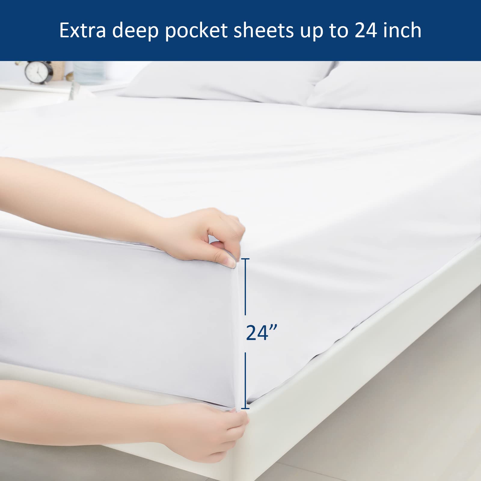 Extra Deep Pocket Air Mattress White Sheets Twin Size - 3Pcs Side Storage Pocket Fitted Sheet & Pillowcase Twin Deep Pocket Sheet Sets Easily Fits for Kids 16in to 24in Pillow Top Air Bed