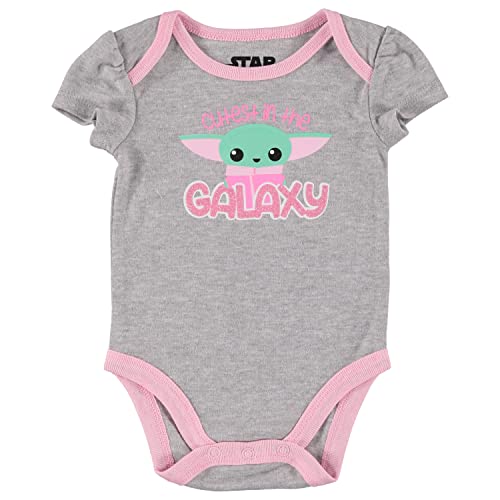 STAR WARS Baby Girls' Short Sleeve Infant Baby Bodysuits for Girls 3 Pack Gift Set (Grey/Pink/Green, 0-3 Months)