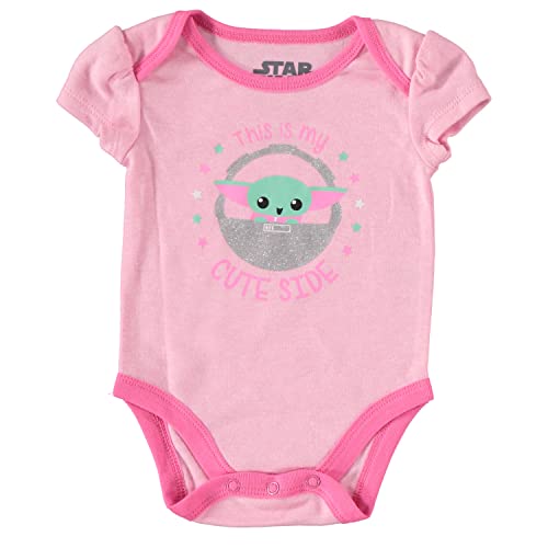 STAR WARS Baby Girls' Short Sleeve Infant Baby Bodysuits for Girls 3 Pack Gift Set (Grey/Pink/Green, 0-3 Months)