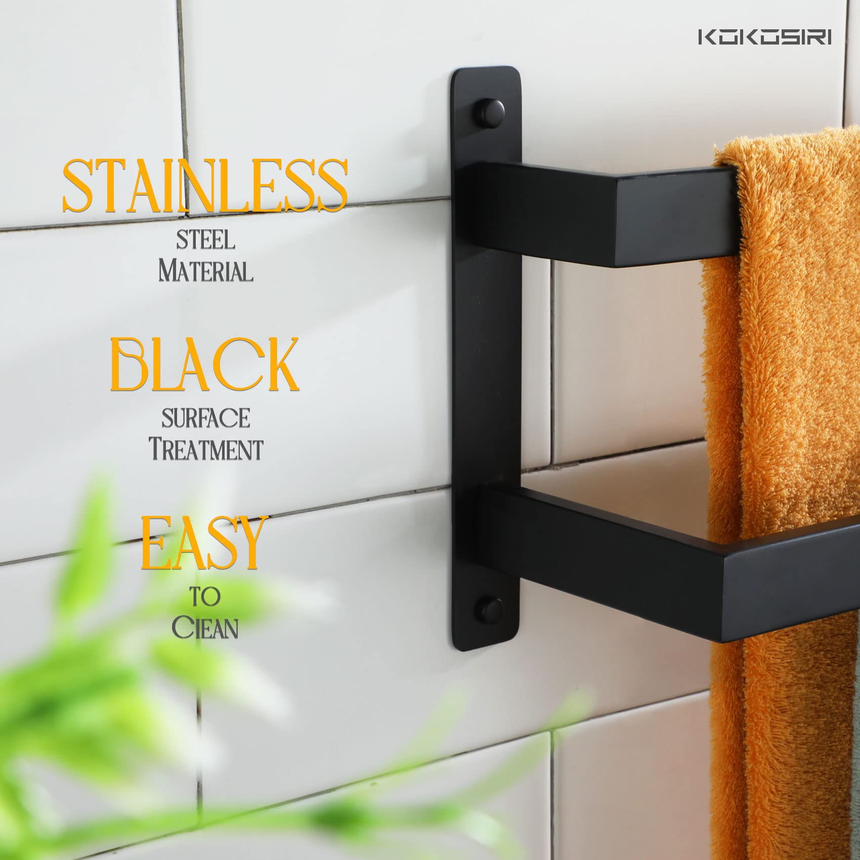 KOKOSIRI Towel Bars Black Bath Towel Holders 16 Inches Bathroom 2-Tiers Ladder Towel Rails Wall Mounted Towels Shelves Rack Stainless Steel, B5008BK-L16