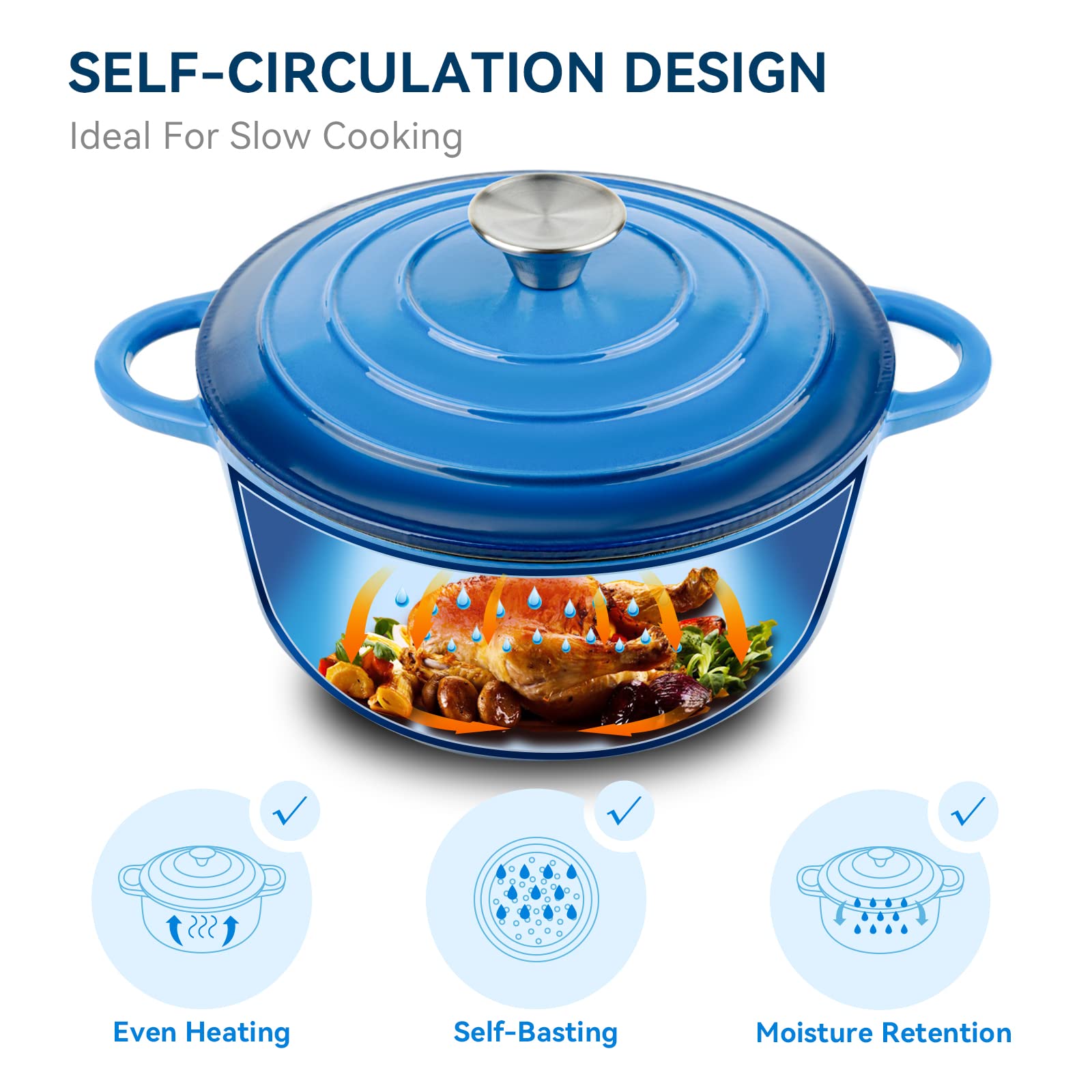 Miereirl 4.5 QT Enameled Dutch Oven Pot with Lid, Cast Iron Dutch Oven with Dual Handles for Bread Baking, Cooking, Non-stick Enamel Coated Cookware (Dark Blue)