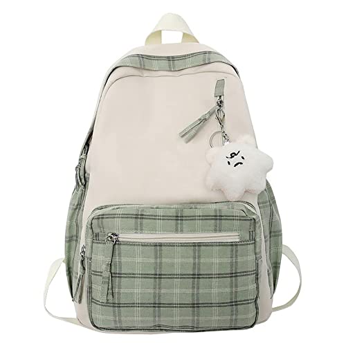 Lovemore Kawaii Backpack Aesthetic Backpacks with Plush Back to School Supplies, College Backpack Travel Daypack Bookbags for Teens (Green)