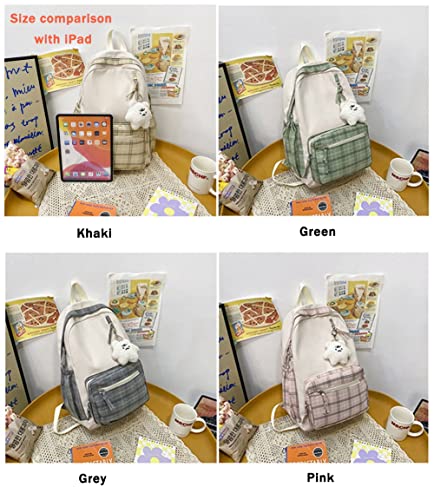 Lovemore Kawaii Backpack Aesthetic Backpacks with Plush Back to School Supplies, College Backpack Travel Daypack Bookbags for Teens (Green)