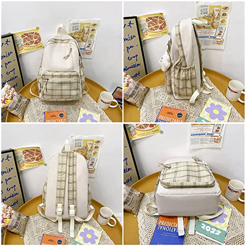 Lovemore Kawaii Backpack Aesthetic Backpacks with Plush Back to School Supplies, College Backpack Travel Daypack Bookbags for Teens (Green)
