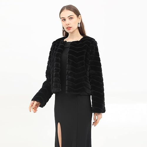 FURTOO Womens Winter Coats Faux Fur Jacket For Women Fuzzy Open Front Shaggy Shacket Short Jackets