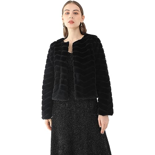 FURTOO Womens Winter Coats Faux Fur Jacket For Women Fuzzy Open Front Shaggy Shacket Short Jackets