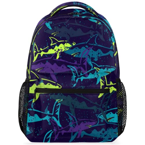 Sharks Blue Travel Laptop Backpack for men women Water Resistant College School Bookbag Lightweight Casual Daypacks Travel Essentials