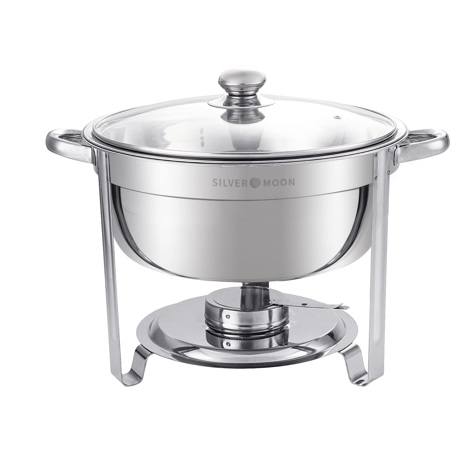 SILVER MOON 4.5 QT Round Chafing Dish, chaffing server set buffet, Stainless Steel Buffet Chafer with Glass Lid, Chafers and Buffet Warmers Set for Catering, Buffet Food Warmer for Parties