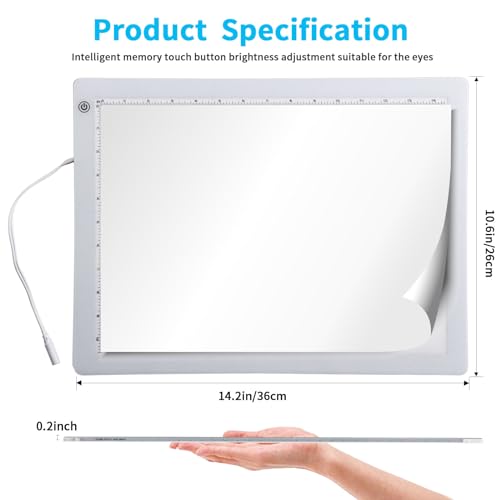VKTEKLAB A3 LED Light Pad with Built-in Cord, 16.6 * 12.6 in, Tracing Light Box, 3-Levels Brightness Up to 8000LUX, Super Slim and Lightweight Light Board for Diamond Painting