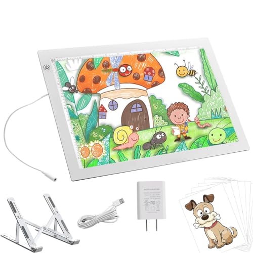 VKTEKLAB A3 LED Light Pad with Built-in Cord, 16.6 * 12.6 in, Tracing Light Box, 3-Levels Brightness Up to 8000LUX, Super Slim and Lightweight Light Board for Diamond Painting