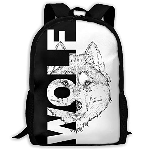 Black And White Wolf Lightweight Backpack Bookbags Outdoor Travel Laptop Daypack