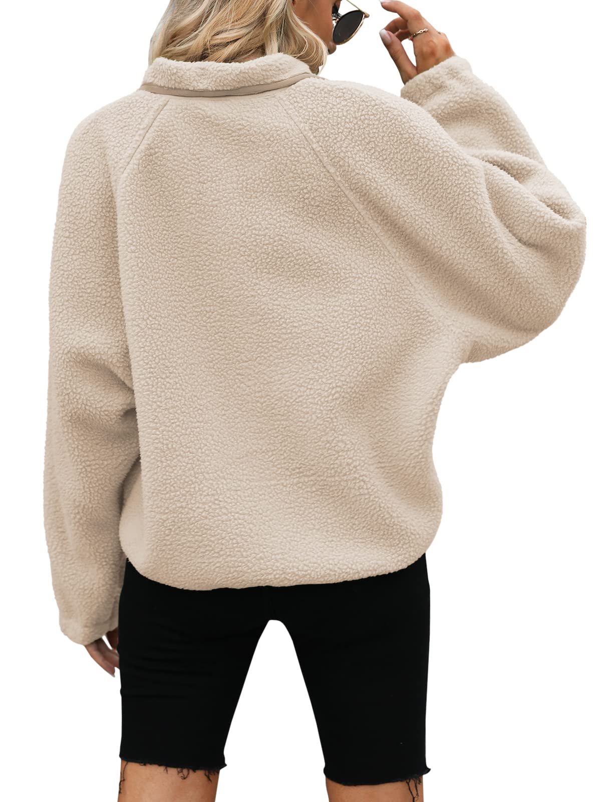 Yanekop Womens Fleece Jacket Fuzzy Long Sleeve Short Coats Button Down Sherpa Outerwear with Pockets(A Apricot,S)