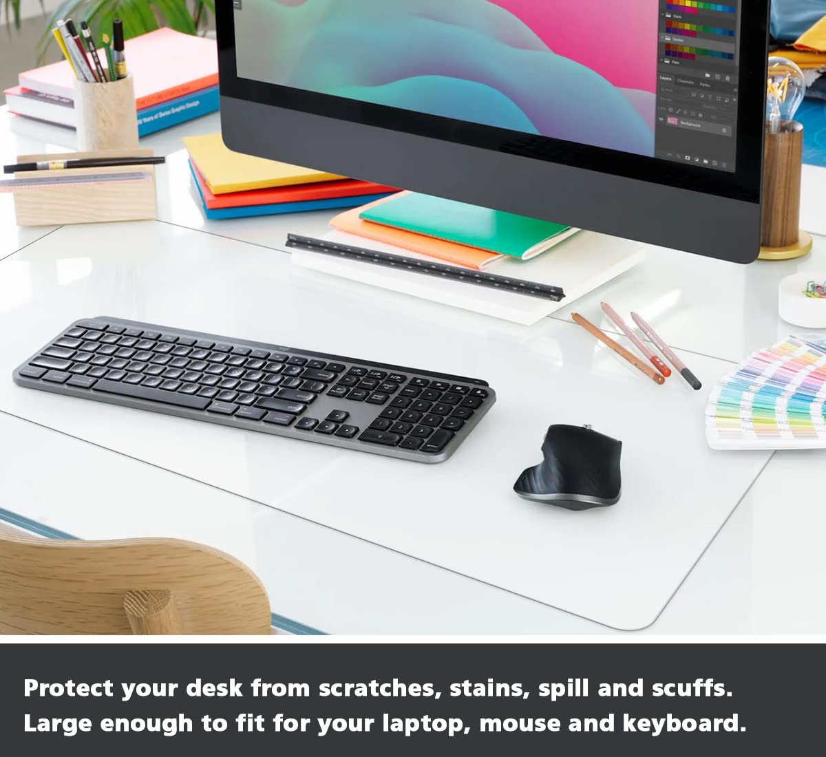 ProValley Clear Desk Pad Blotter 16 × 32 Inches Transparent Plastic Desk Mat 1.5mm Thick Rectangular PVC Desk Cover Vinyl Table Protector for Office Computer Writing Desk Tabletop Dresser Night Stand