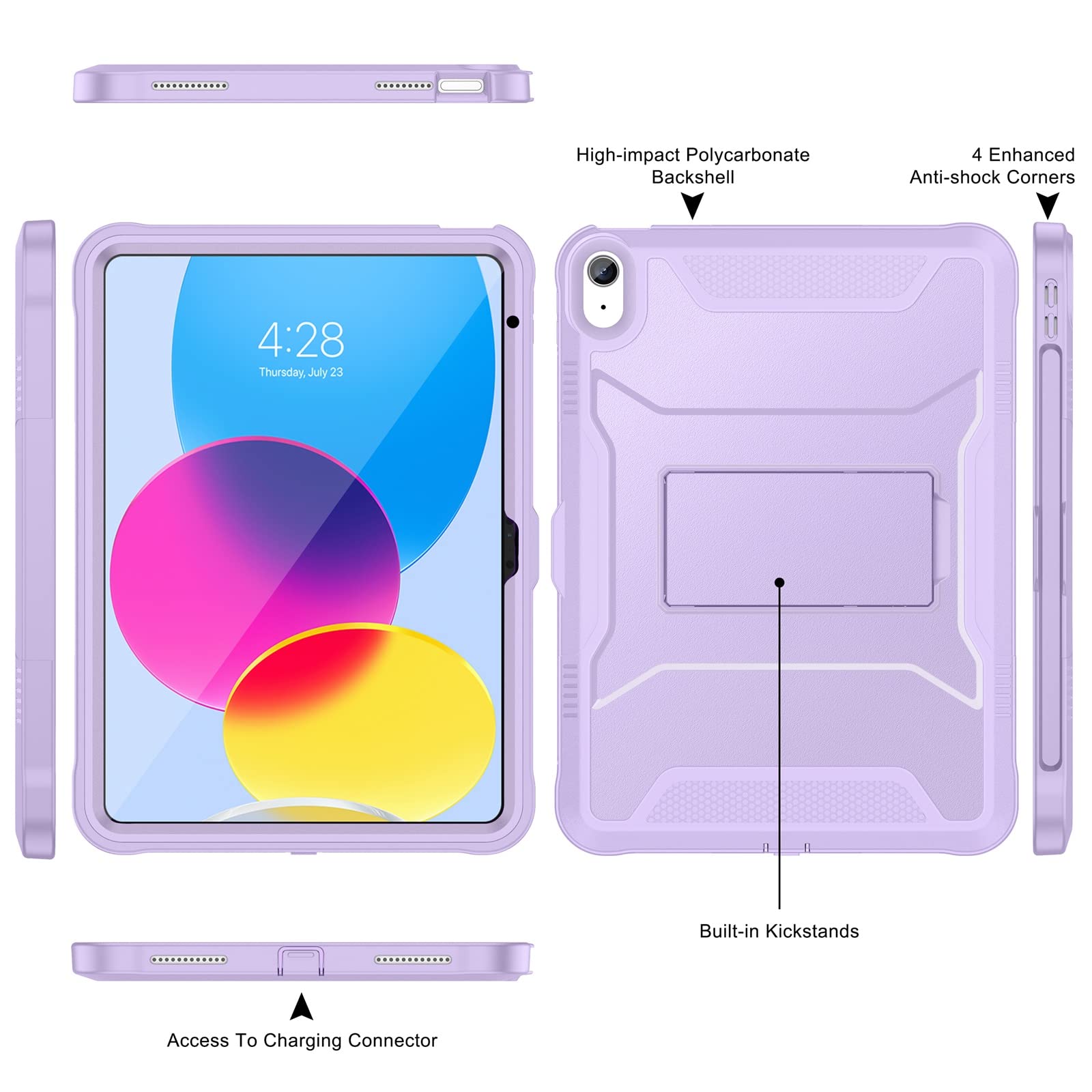 Soke Case for iPad (A16) 11th Generation 11-inch 2025, iPad 10th Generation 10.9-inch 2022, with Built-in Screen Protector and Kickstand, Rugged Full Body Protective Cover - Violet