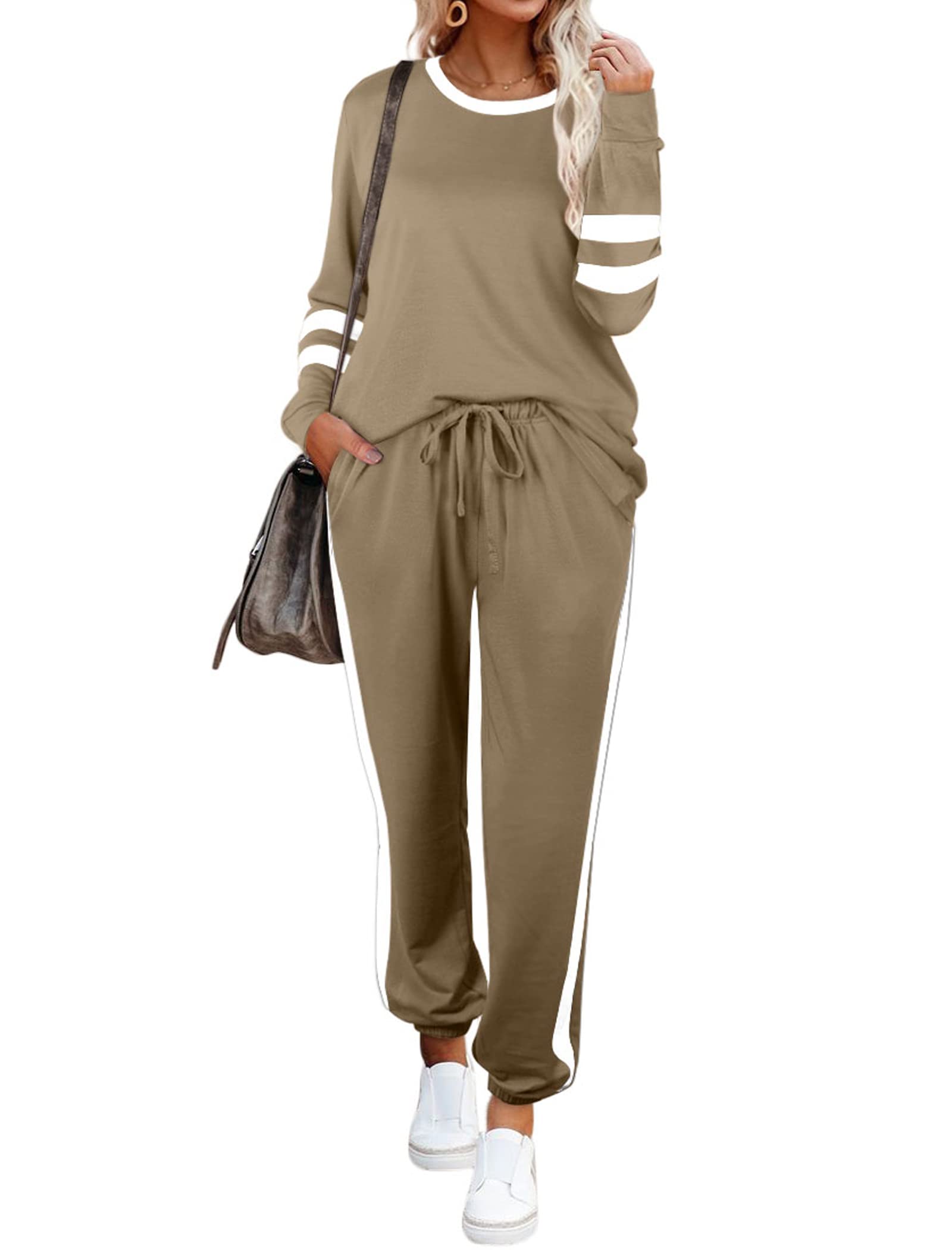Aloodor Women's athletic clothing sets long Sleeve Tops and Sweatpants Sets X-Small