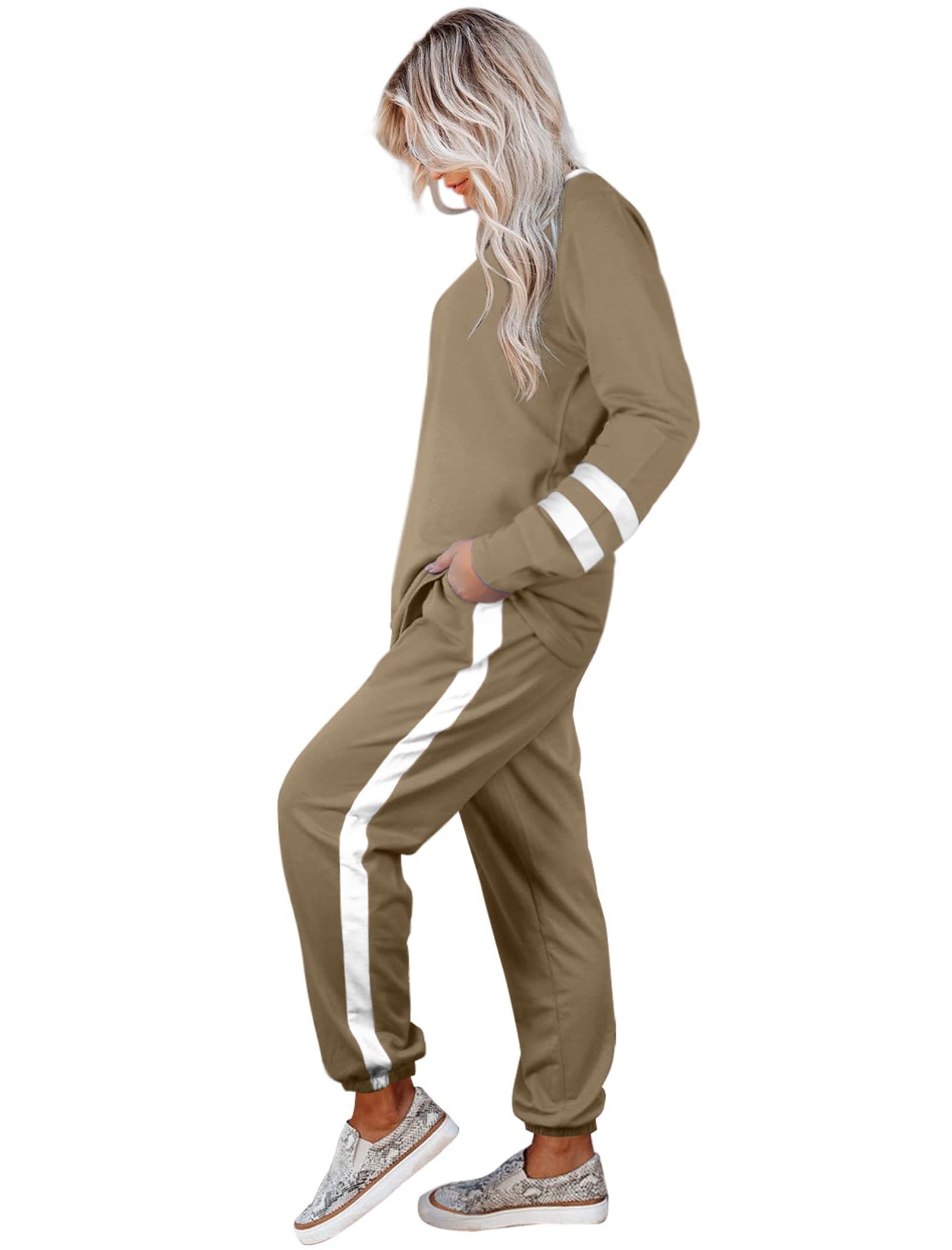 Aloodor Women's athletic clothing sets long Sleeve Tops and Sweatpants Sets X-Small
